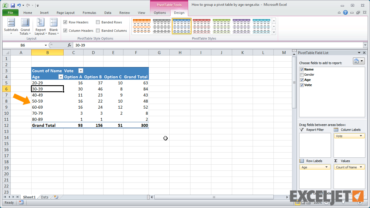Excel Tutorial How To Group A Pivot Table By Age Range
